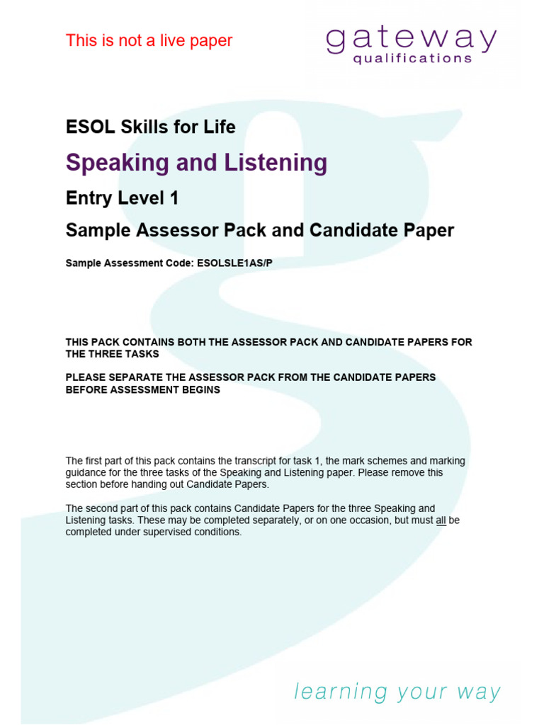 ESOL Speaking and Listening E1 Sample 1 Pack | PDF | English Grammar | Verb
