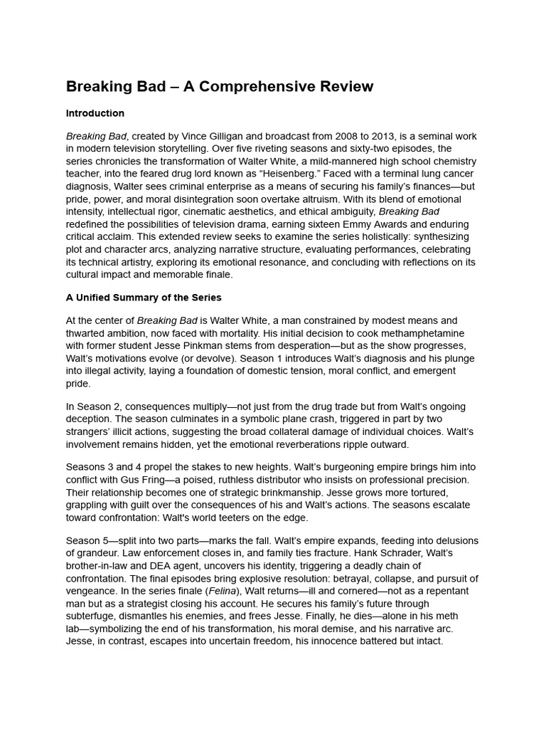 Breaking Bad: In-Depth Series Analysis | PDF