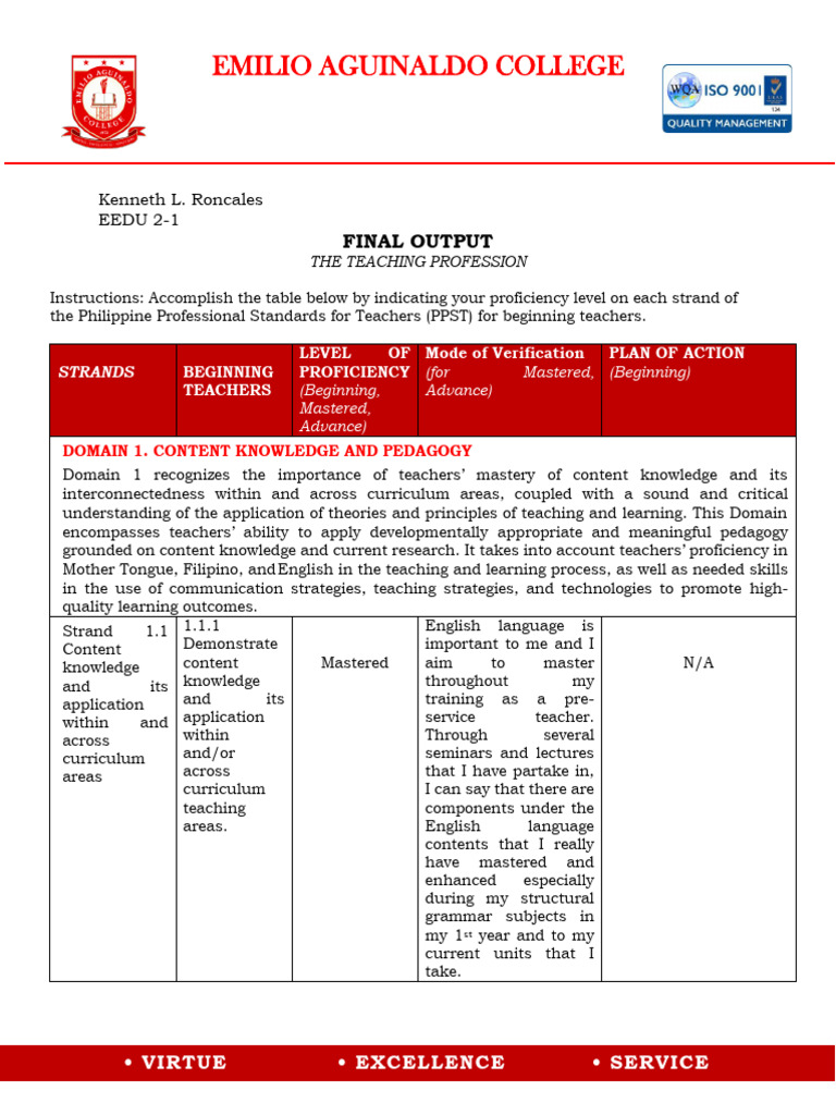 Roncales The Teaching Profession Final Output | PDF | Learning | Teachers