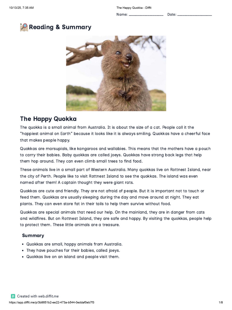 The Happy Quokka | PDF | Marsupials | Mammals Of Australia