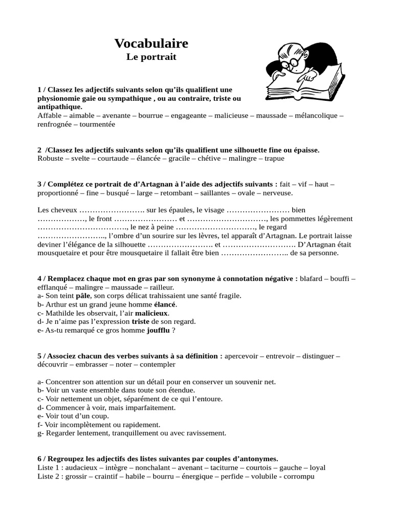 Vocabulaire des adjectifs et synonymes | PDF