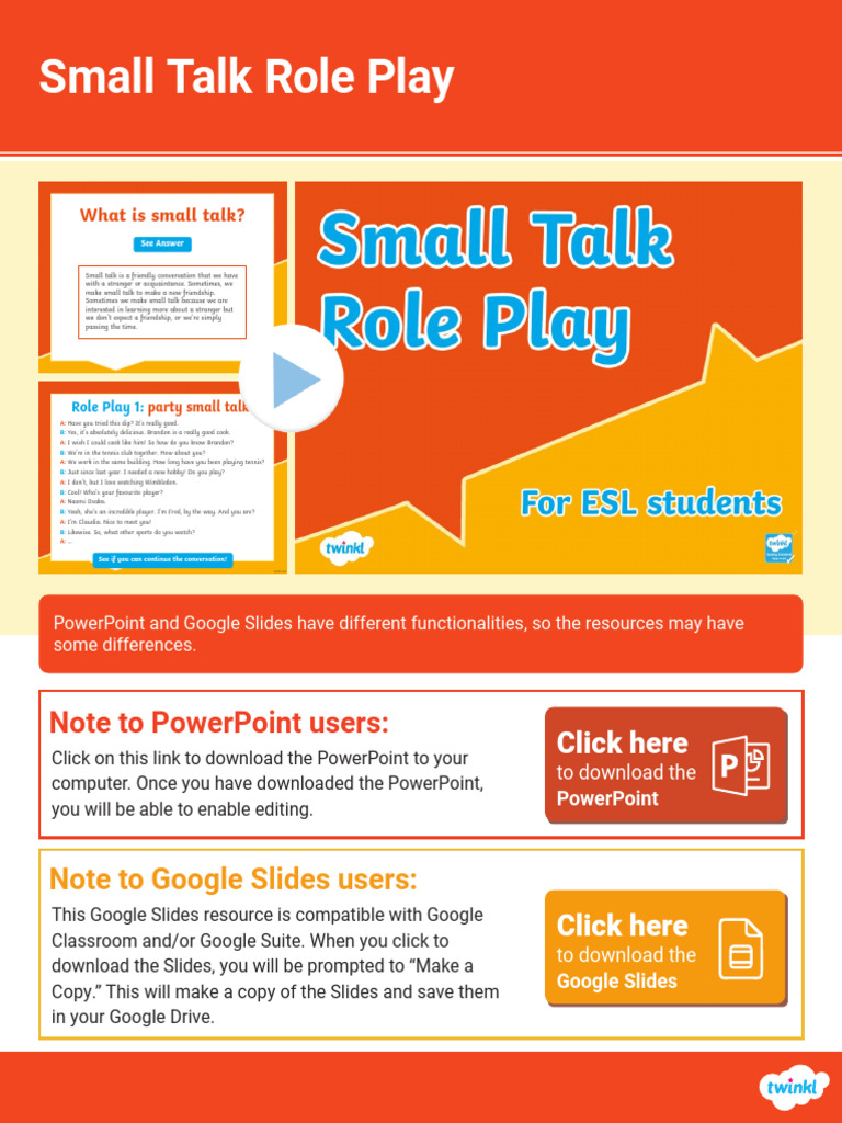 Small Talk Role Play for ESL Learners | PDF