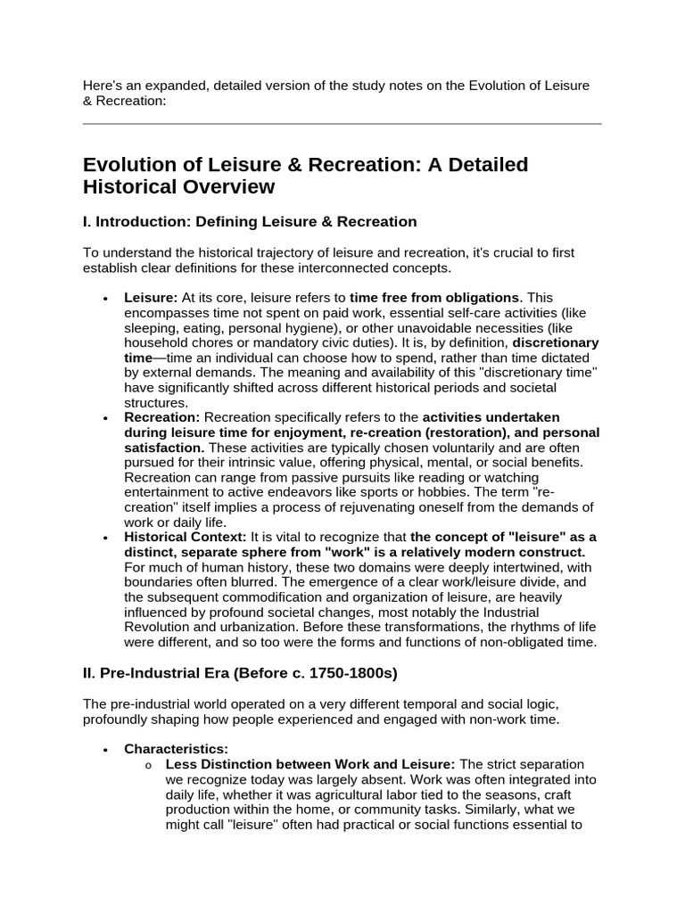 Evolution of Leisure & Recreation History | PDF | Recreation | Leisure
