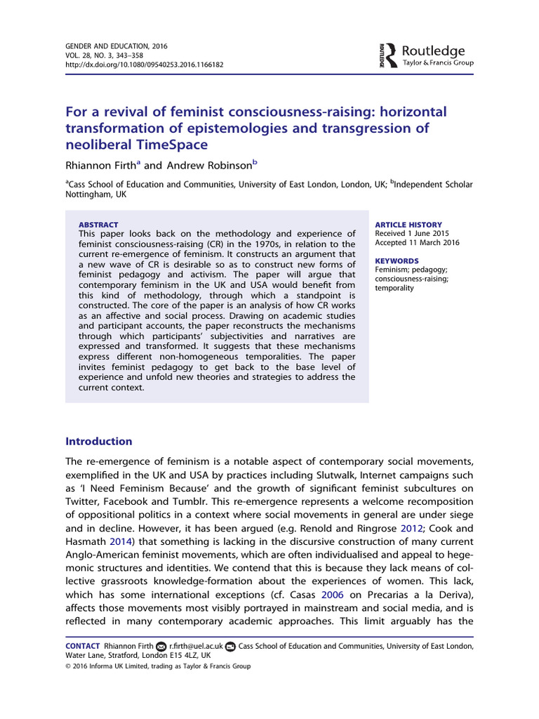 Reviving Feminist Consciousness-Raising | PDF | Feminism | Gender Studies