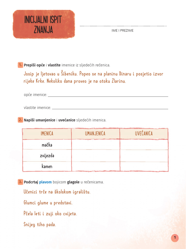 Čitam I Pišem 4, Prvi Ispit Znanja | PDF