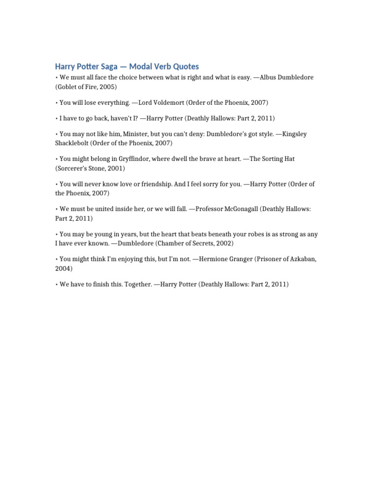 Harry Potter Modal Verbs Quotes | PDF