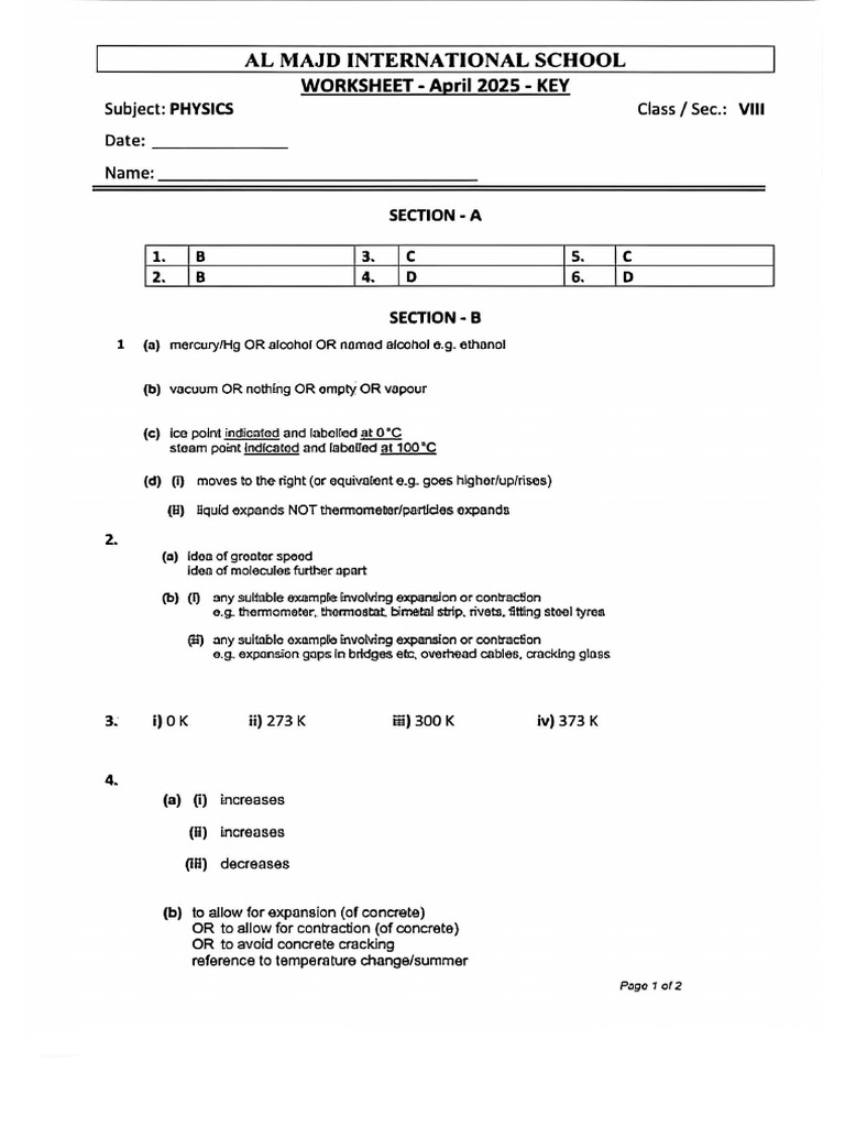 Physics Worksheet 2 Answer Gr8 | PDF