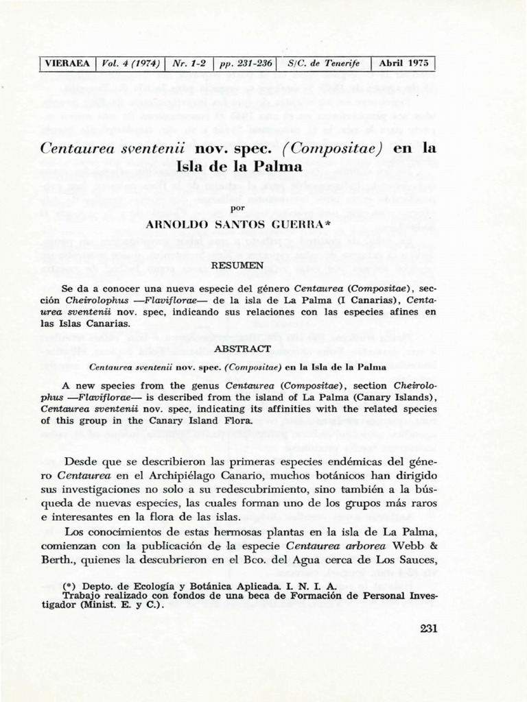 13 Centaurea Sventenii Nov. Spec. (Compositae) en La Isla de La Palma ...