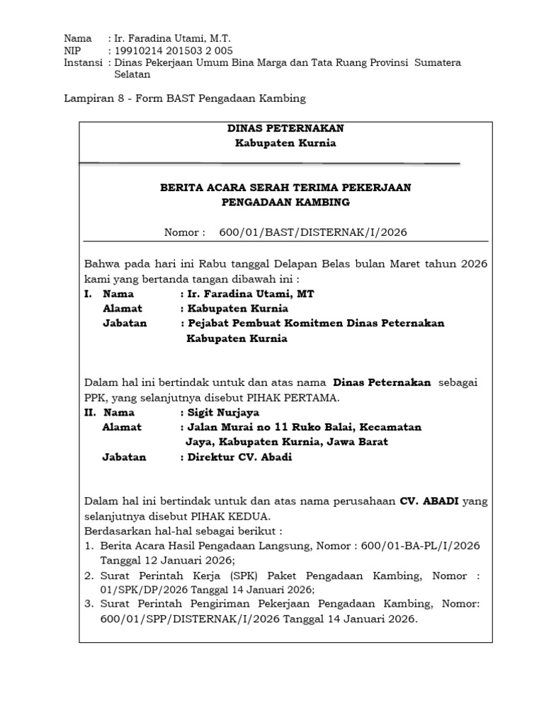 Lampiran 7 - Form BAST Pengadaan Kambing | PDF