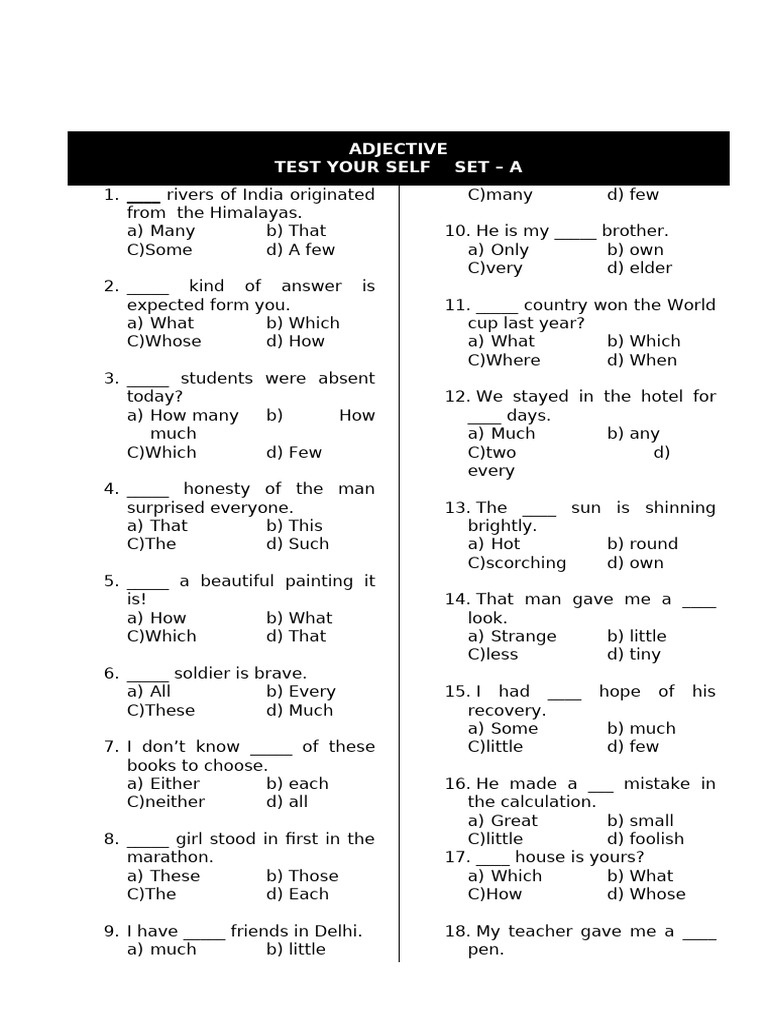 Chapter - 4 Adjective test your self | PDF