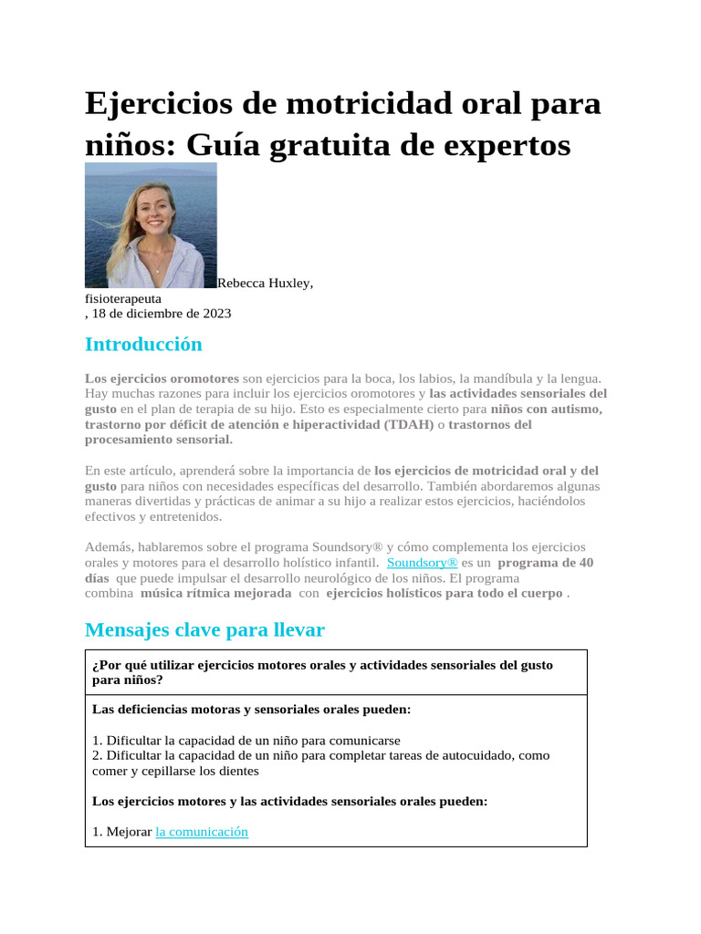 Ejercicios de Motricidad Oral para Niños | PDF | Boca | Desorden ...