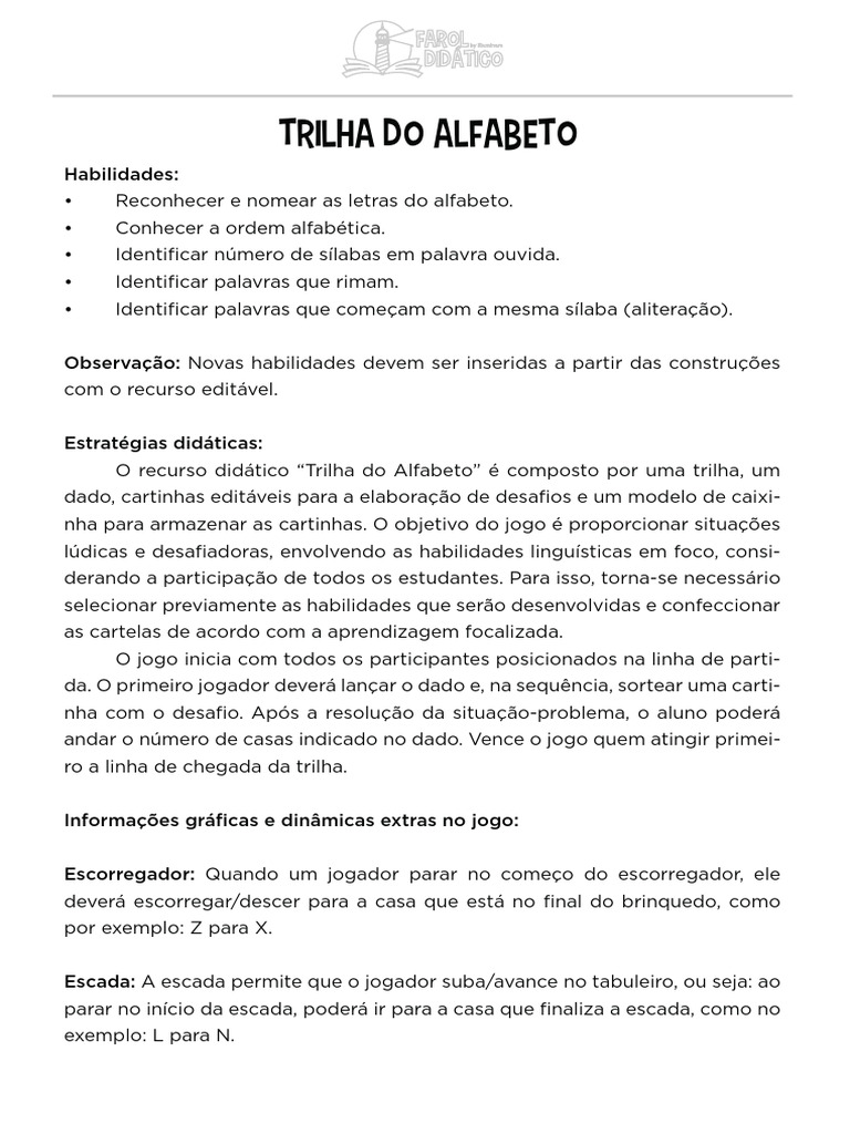 Trilha do alfabeto - Trilha do alfabeto - | PDF