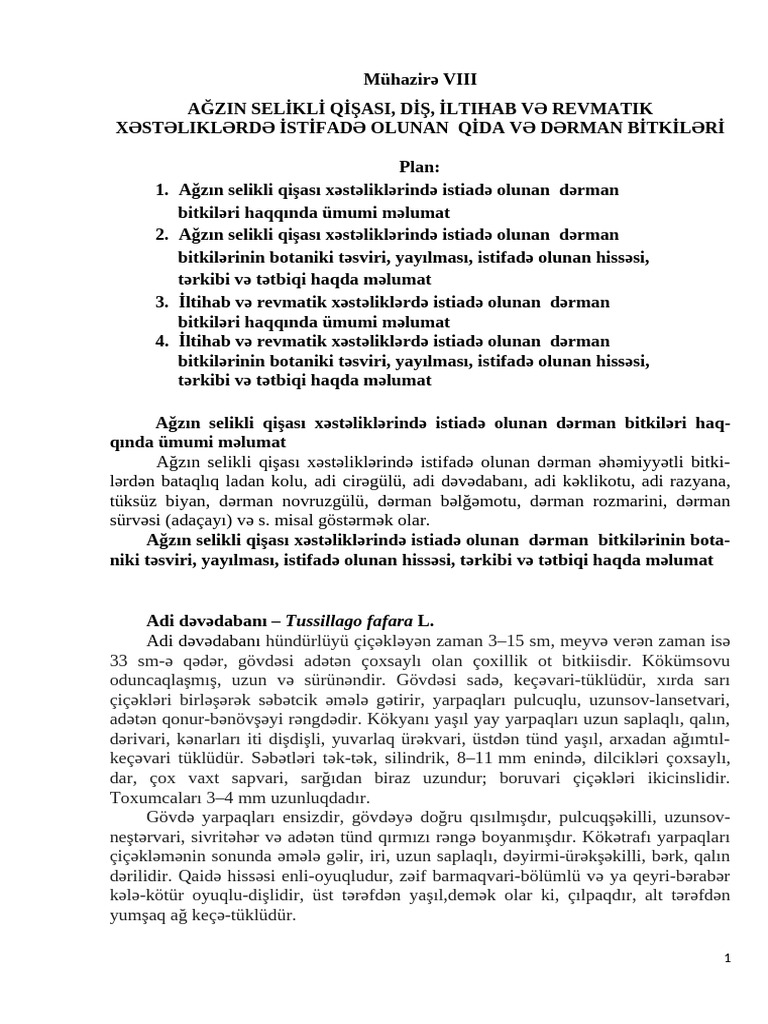 MÜHAZİRƏ 8 QİDA və DƏRMAN bitkiləri-2024 | PDF