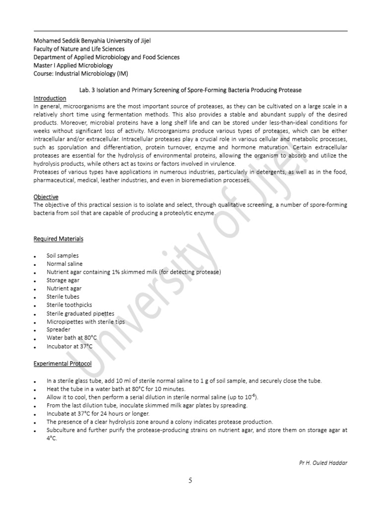 Lab 3 Protocol 1 | PDF | Protease | Agar