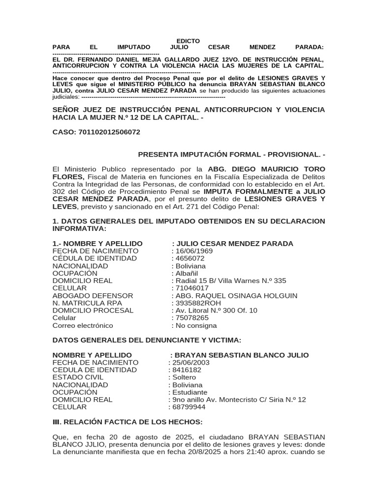 Edicto de Julio Cesar Mendez Parada | PDF | Mandato | Castigos