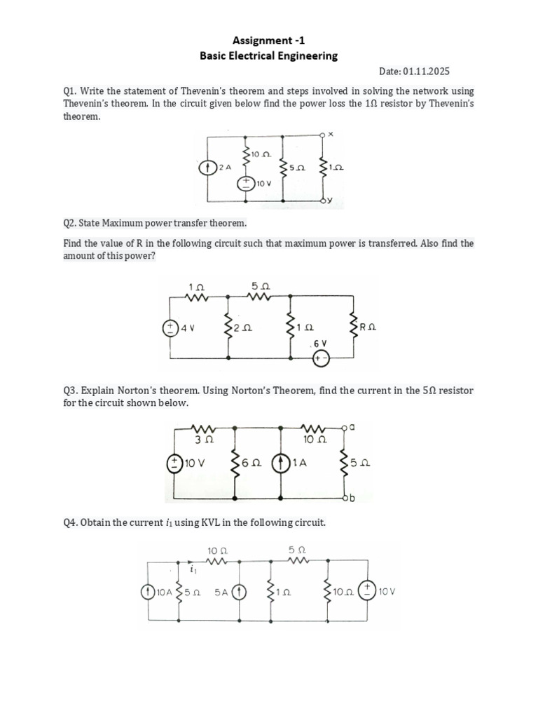 BEE Assignment-1 2025-29 Batch | PDF