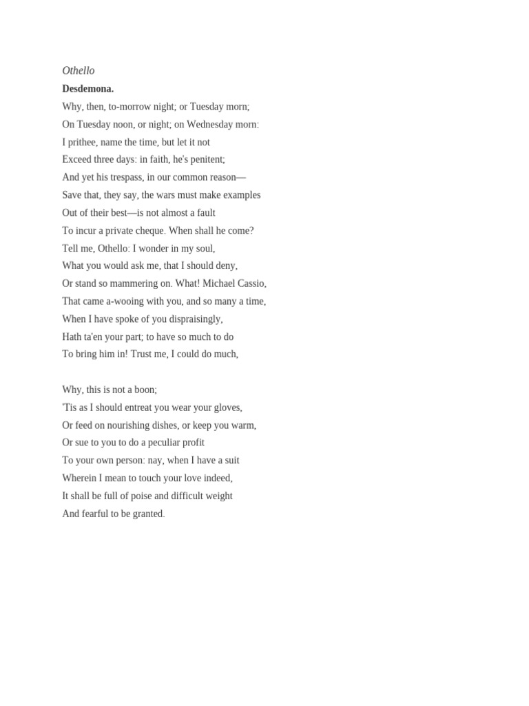 Othello: Desdemona's Plea for Cassio | PDF