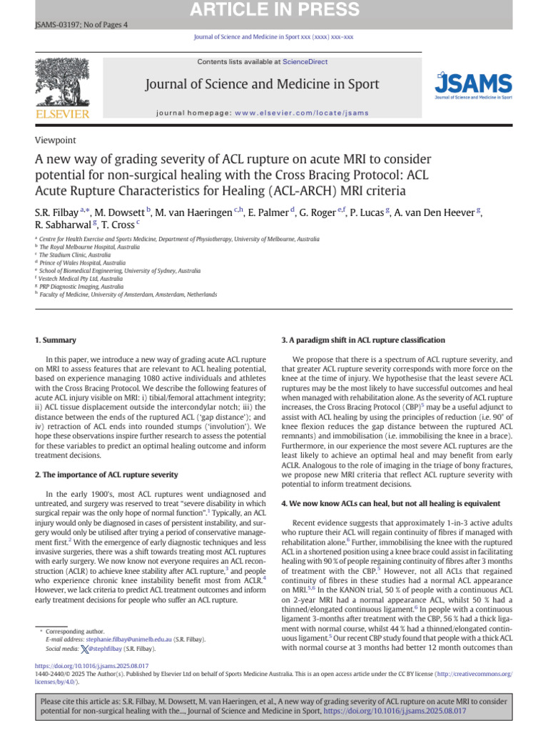 ACL Rupture Grading for MRI Healing | PDF | Knee | Musculoskeletal System