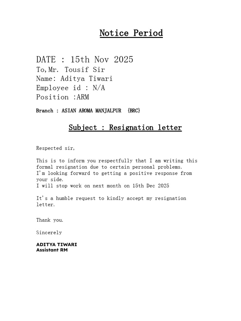 Aditya Tiwari Resignation | PDF