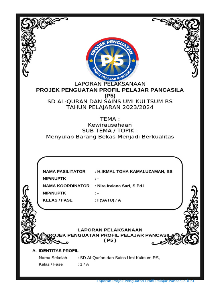 Laporan Pelaksanaan Projek Kelas 1 | PDF