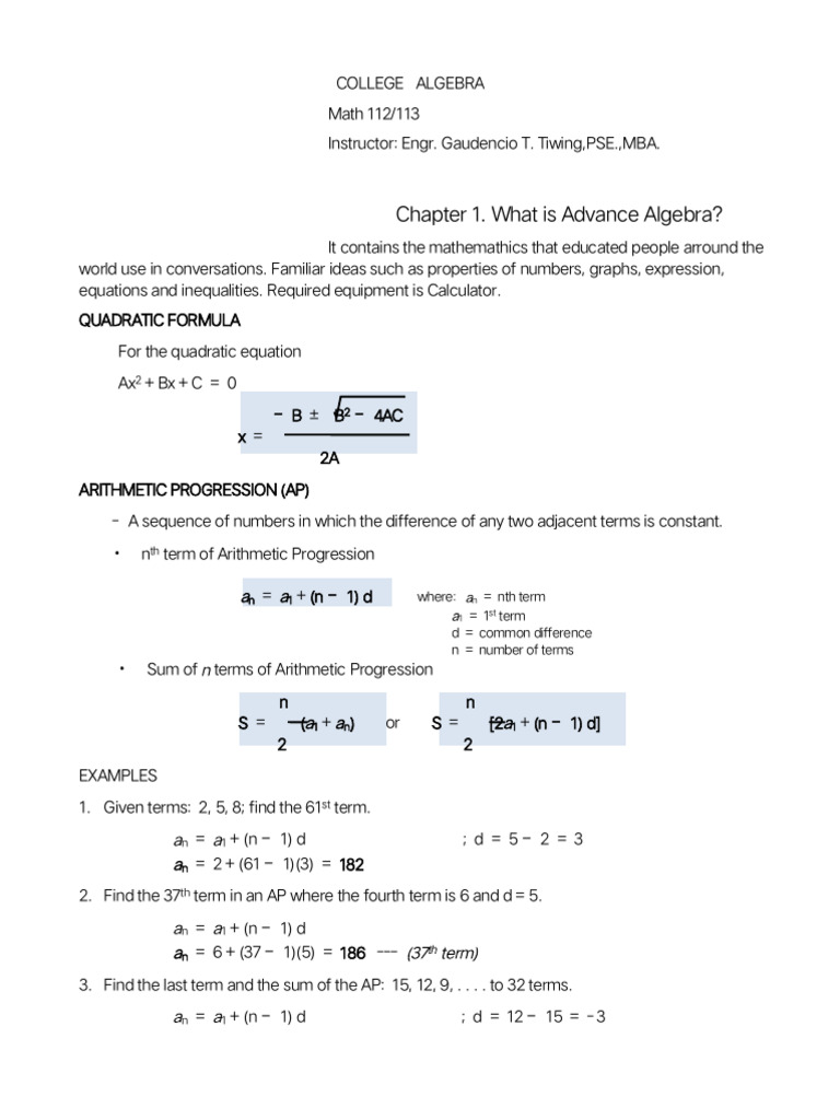College Algebra BCU | PDF | Quadratic Equation | Algebra