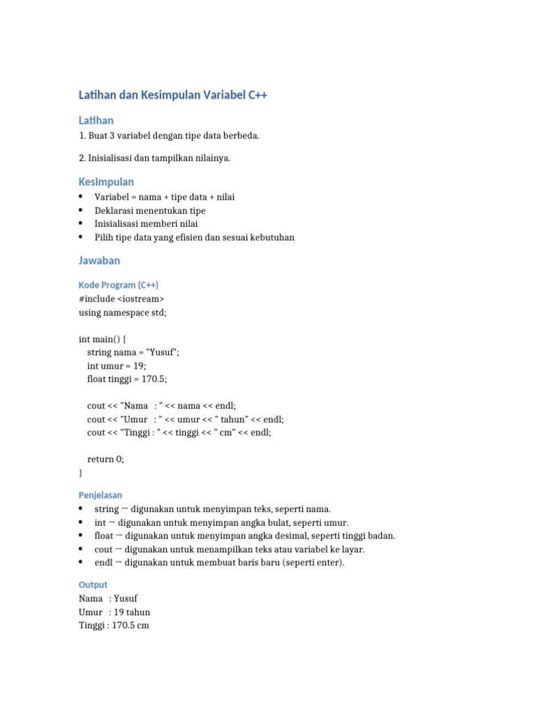 Latihan Dan Kesimpulan Variabel CPP Yusuf | PDF