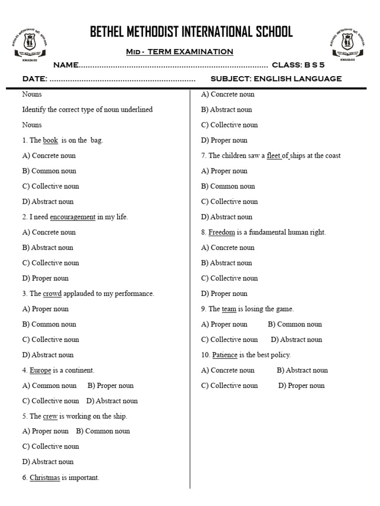Basic 5 Mid Term Exams Englishlanguage | PDF | Pronoun | Language Mechanics