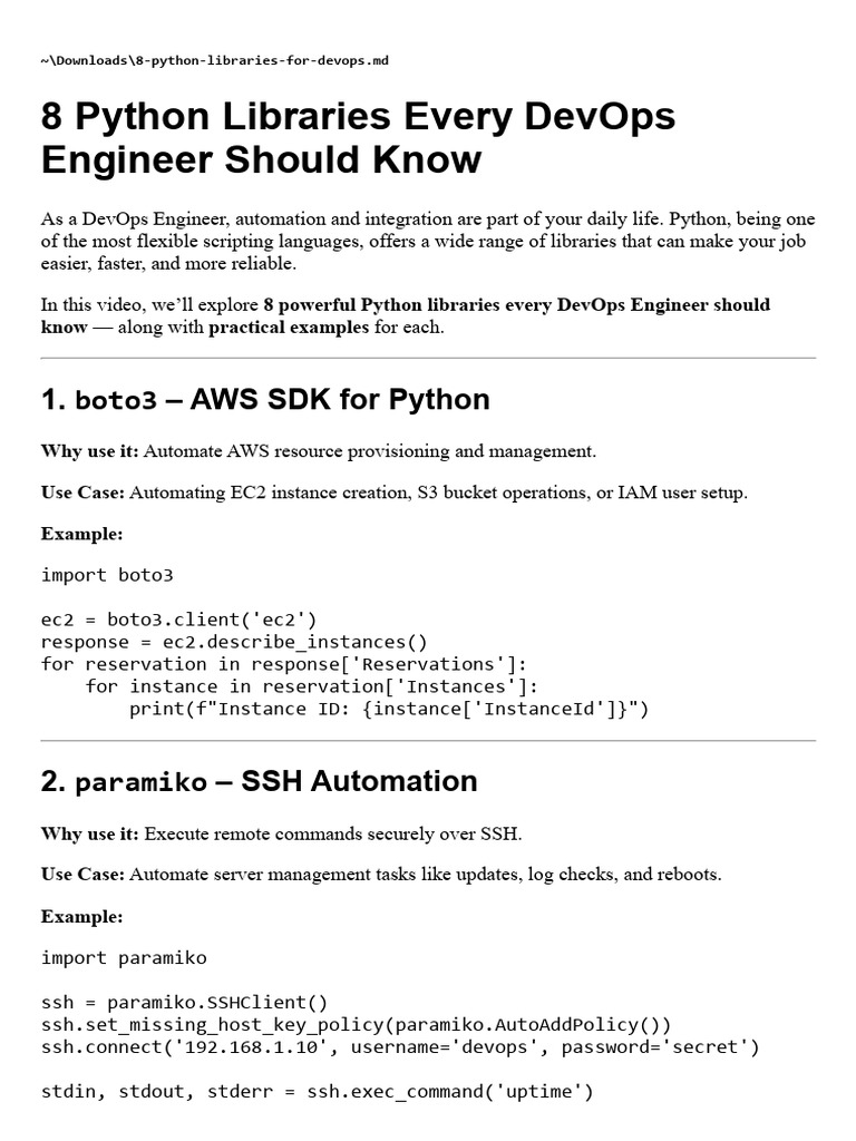 8 Python Libraries For Devops Md Pdf Software Development Computing