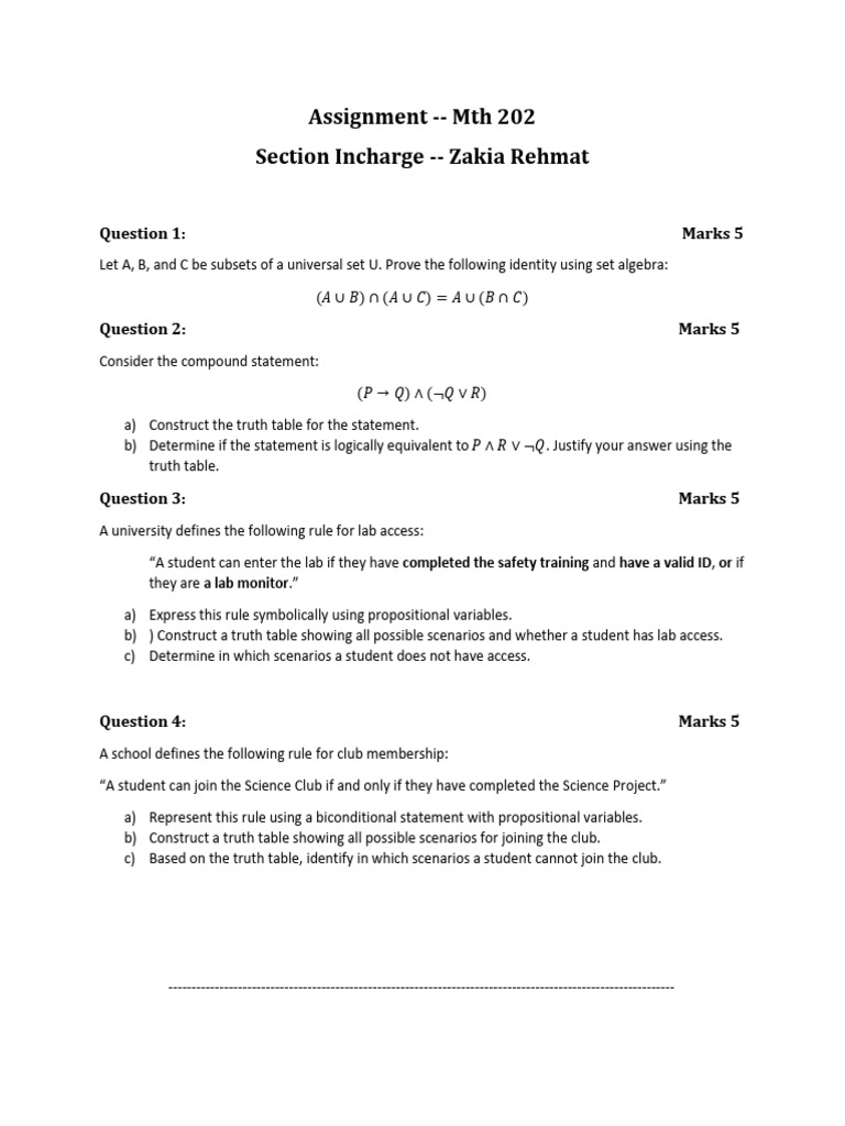 Assignment - MTH 202 - Fall 25 - Section Incharge - Zakia | PDF