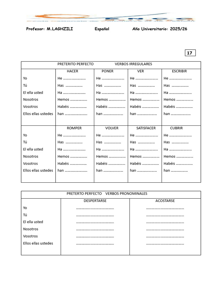 Preterito Perfecto: Verbos Irregulares y Pronominales | PDF
