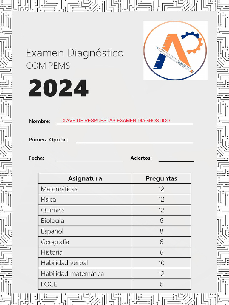 Examen Diagnã Stico Comipems 2024 - Respuestas | PDF | Reacciones ...