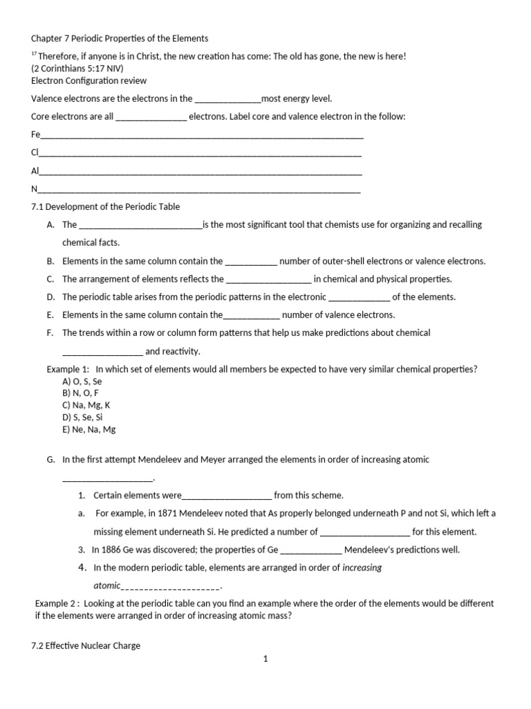 Chapter 7 Student Fill in Notes | PDF | Ion | Electron Configuration