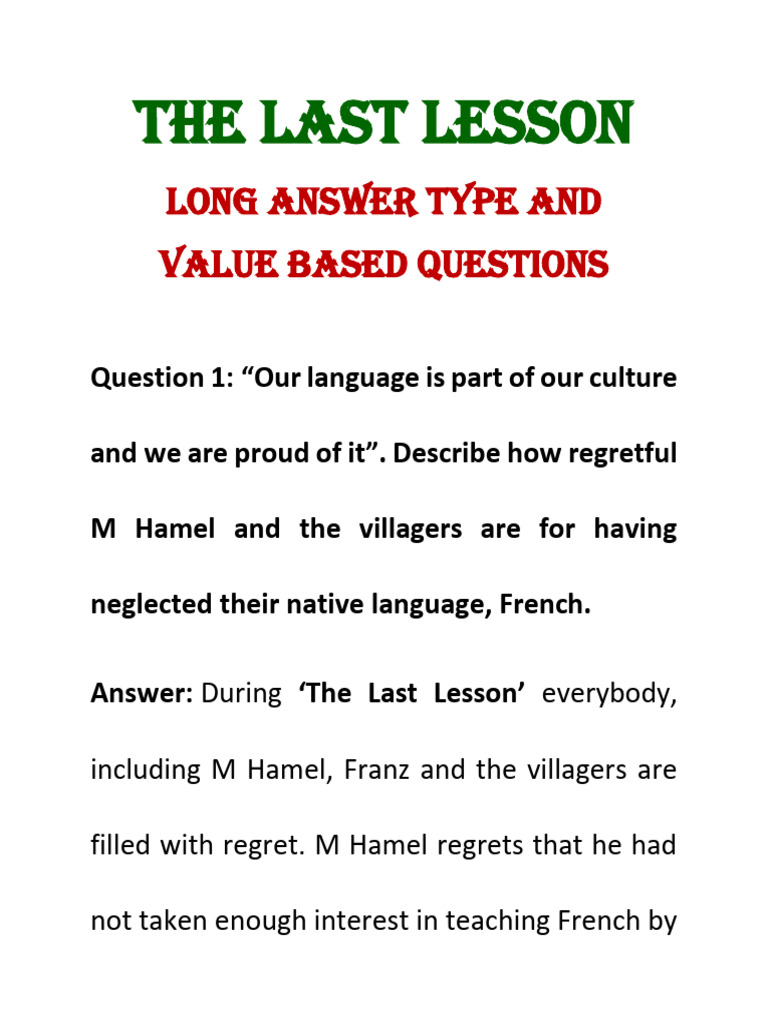 The Last Lesson-Long and Value Based Ques | PDF | Literacy