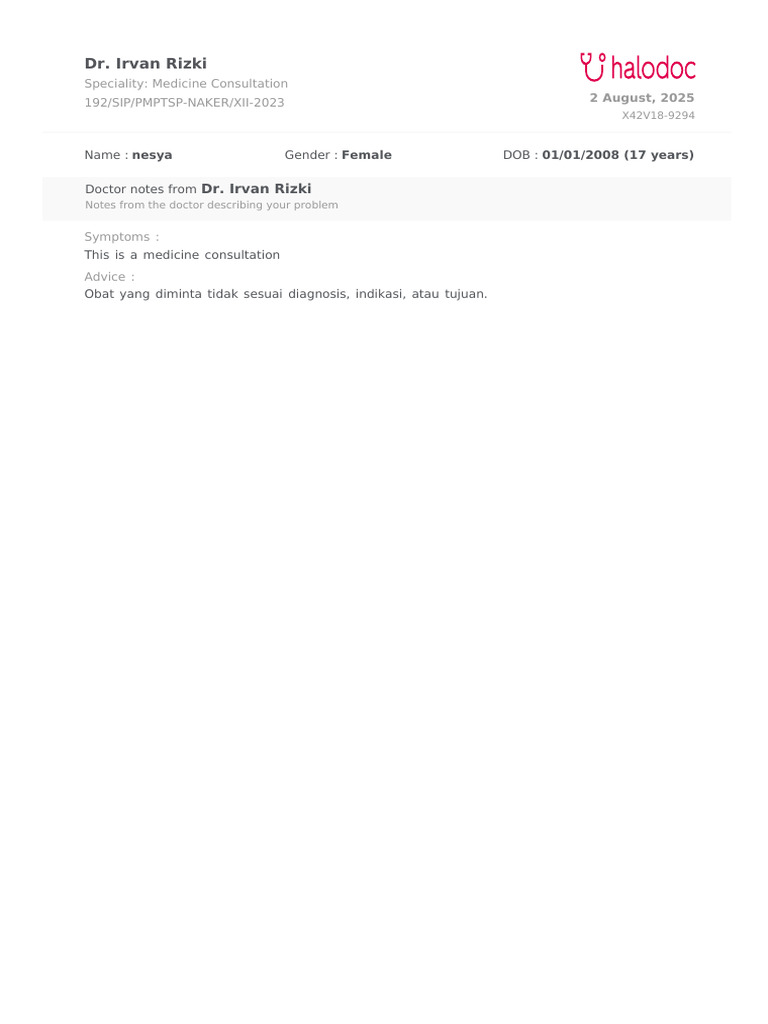 Medicine Consultation Notes by Dr. Rizki | PDF