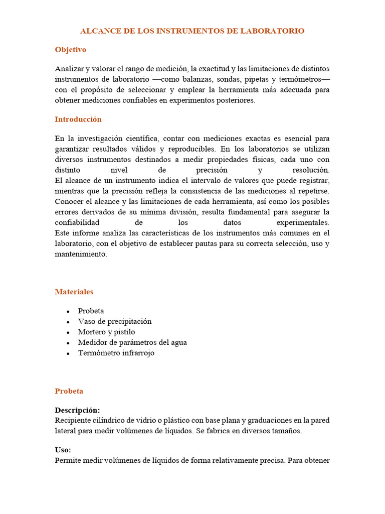 Alcance de Los Instrumentos de Laboratorio- Alberto | PDF ...