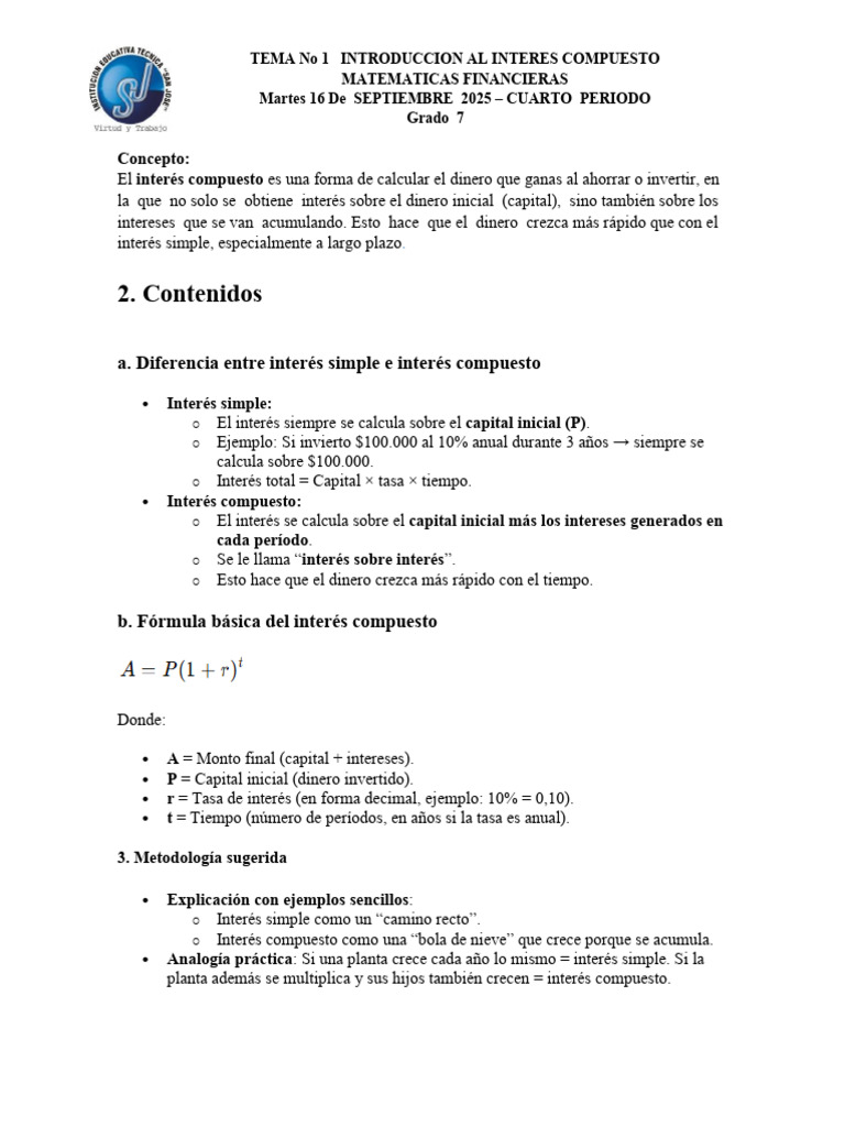 TEMA No 1 INTRODUCCION AL INTERES COMPUESTO - 4P GRADO 7 (5) | PDF ...