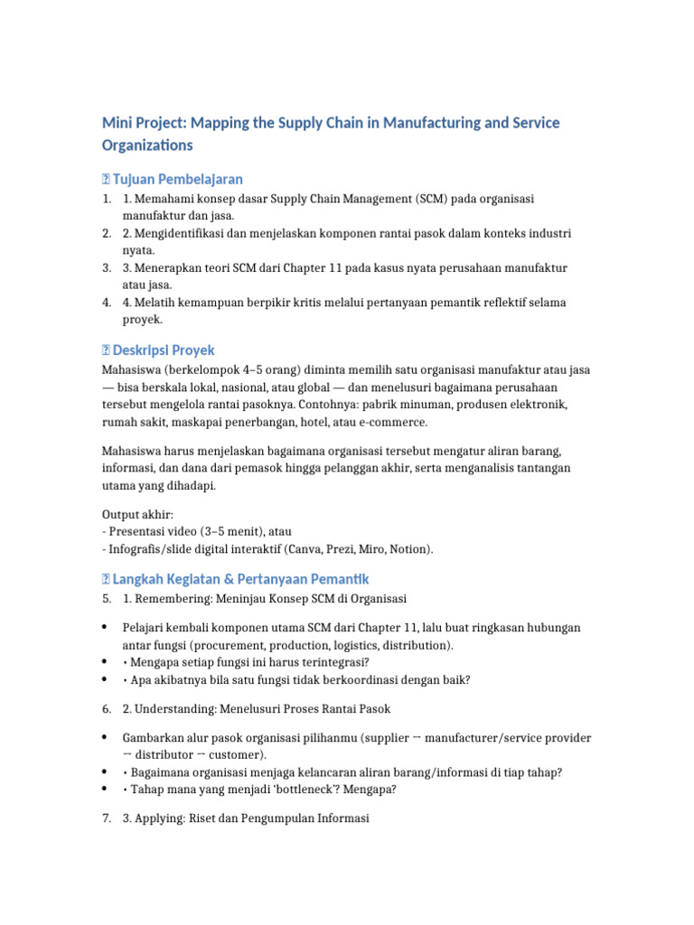 Mini Project SCM Manufacturing Service | PDF