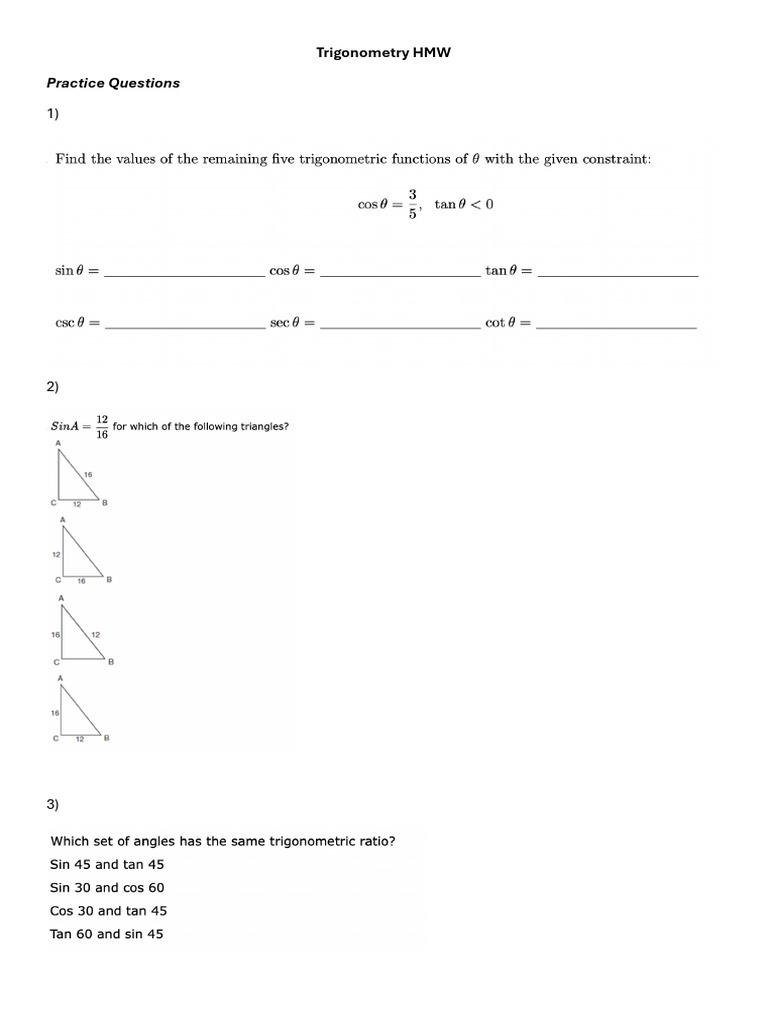 Trigonometry HMW | PDF