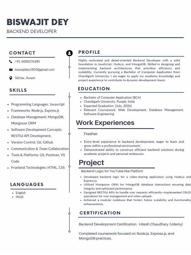 Biswajit Dey Backend Developer Resume | PDF | Systems Architecture ...