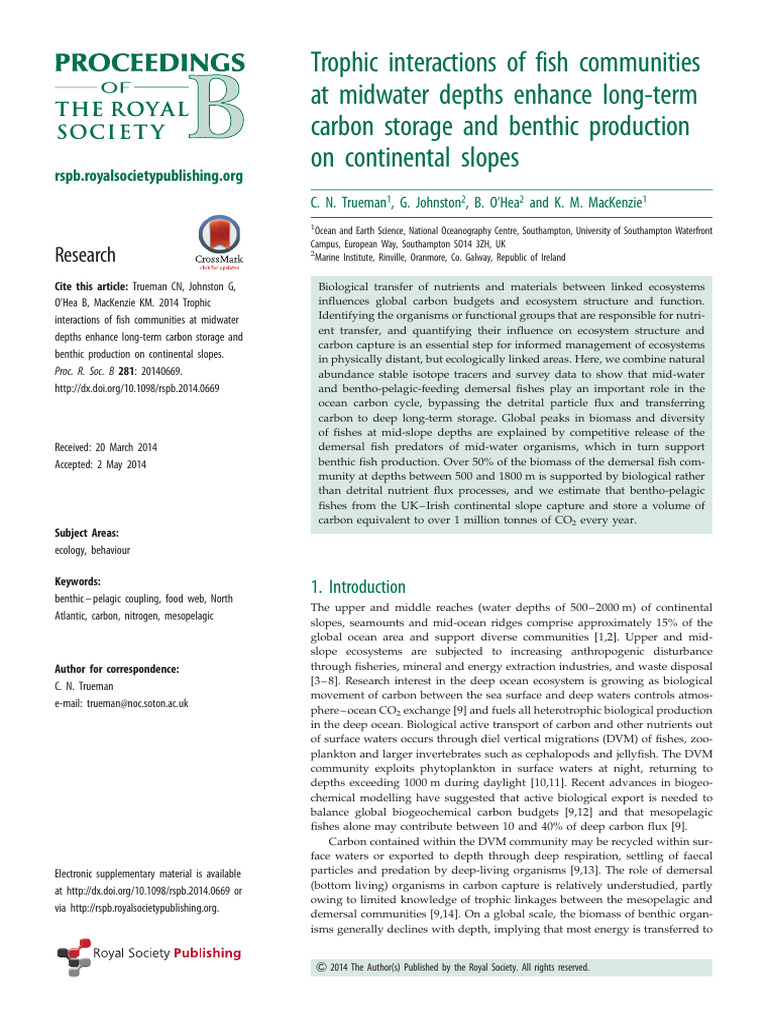 Fish Communities and Carbon Storage | PDF | Benthic Zone | Food Web