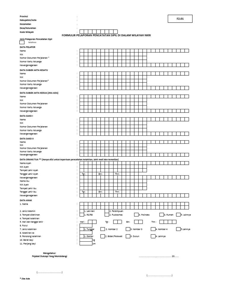 Formulir f201 Kelahiran | PDF