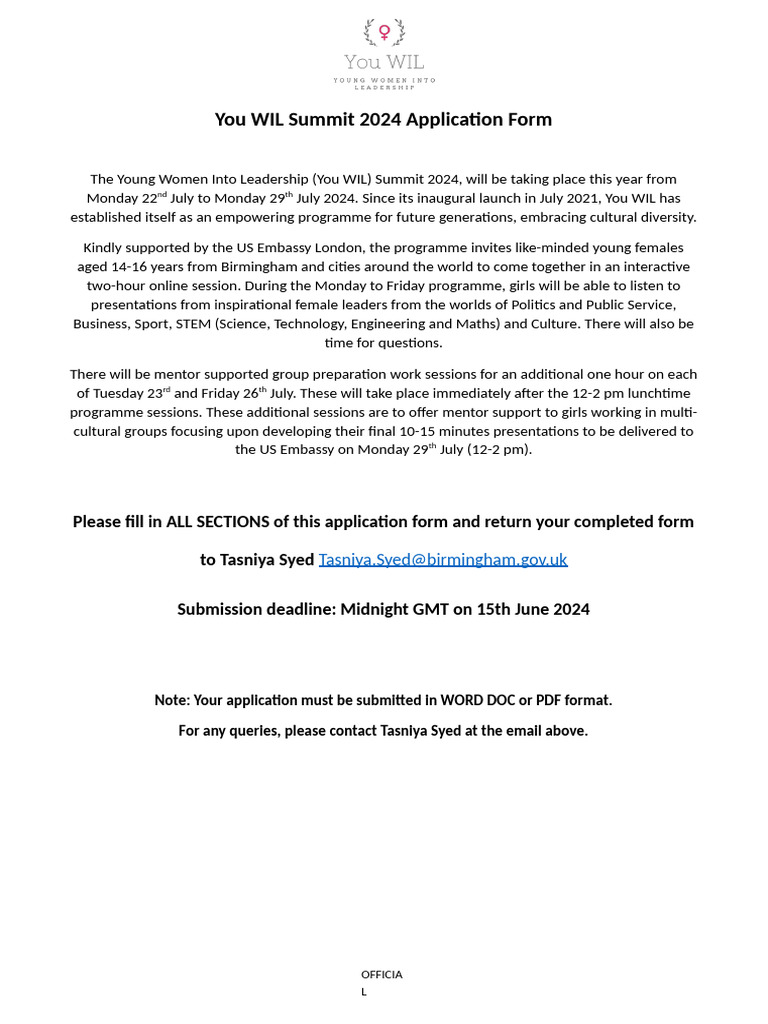 You WIL 2024 Application Form | PDF