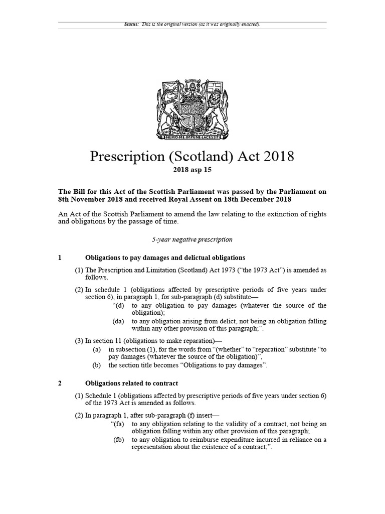 Prescription (Scotland) Act 2018 Overview | PDF | Statute Of ...