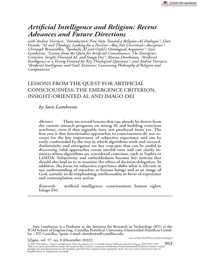 Zygon - 2022 - Lumbreras - Lessons From the Quest for Artificial ...