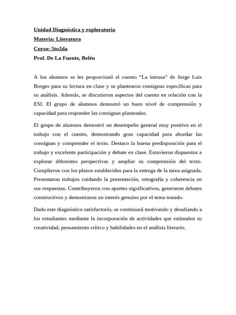 Diagnostico y Unidad Exploratoria 5to2da | PDF