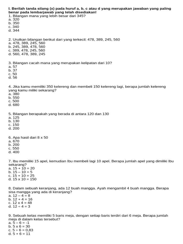 Matematika Kelas 3 Pts | PDF