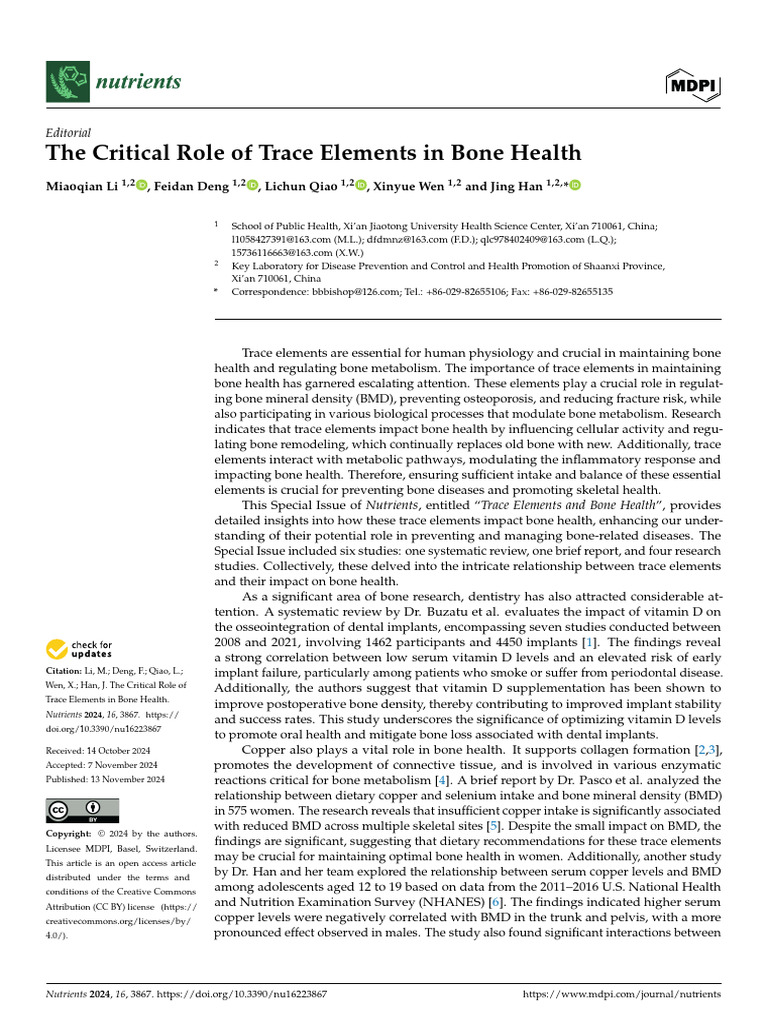 The Critical Role of Trace Elements in Bone Health | PDF | Bone ...