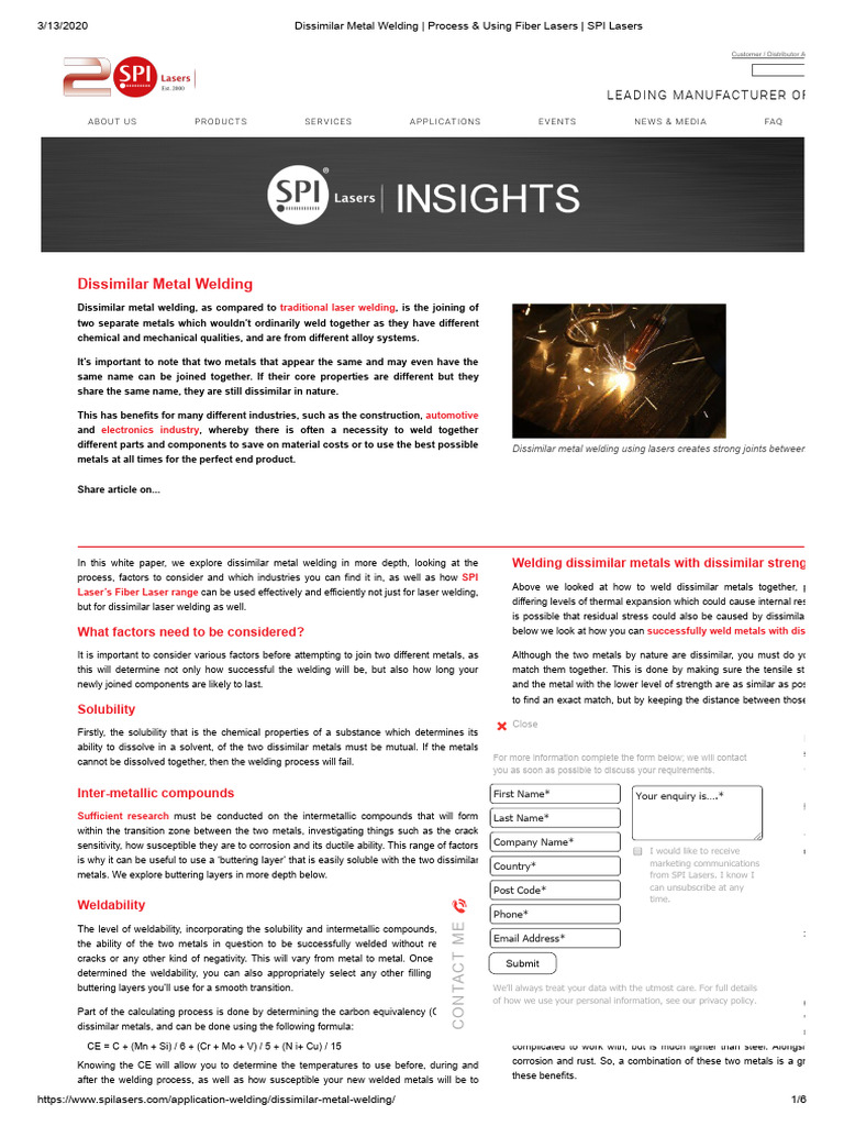 Dissimilar Metal Welding - Process & Using Fiber Lasers - SPI Lasers ...