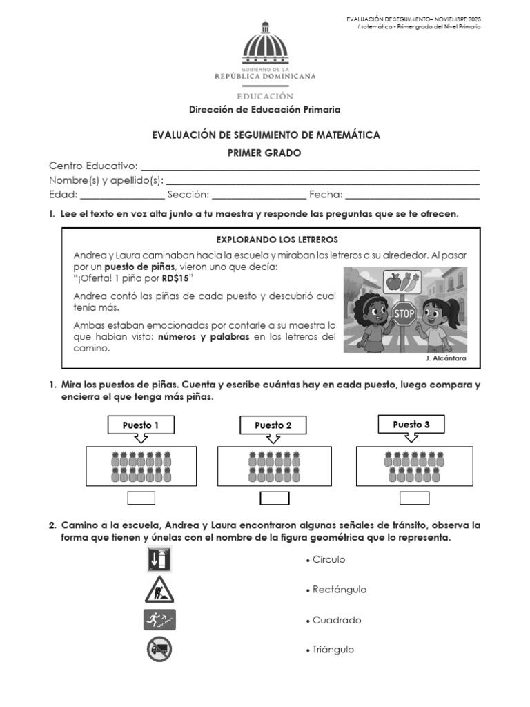 1.er Grado - Matemática - Eval-Seg-Nov25 - Primer Ciclo | PDF