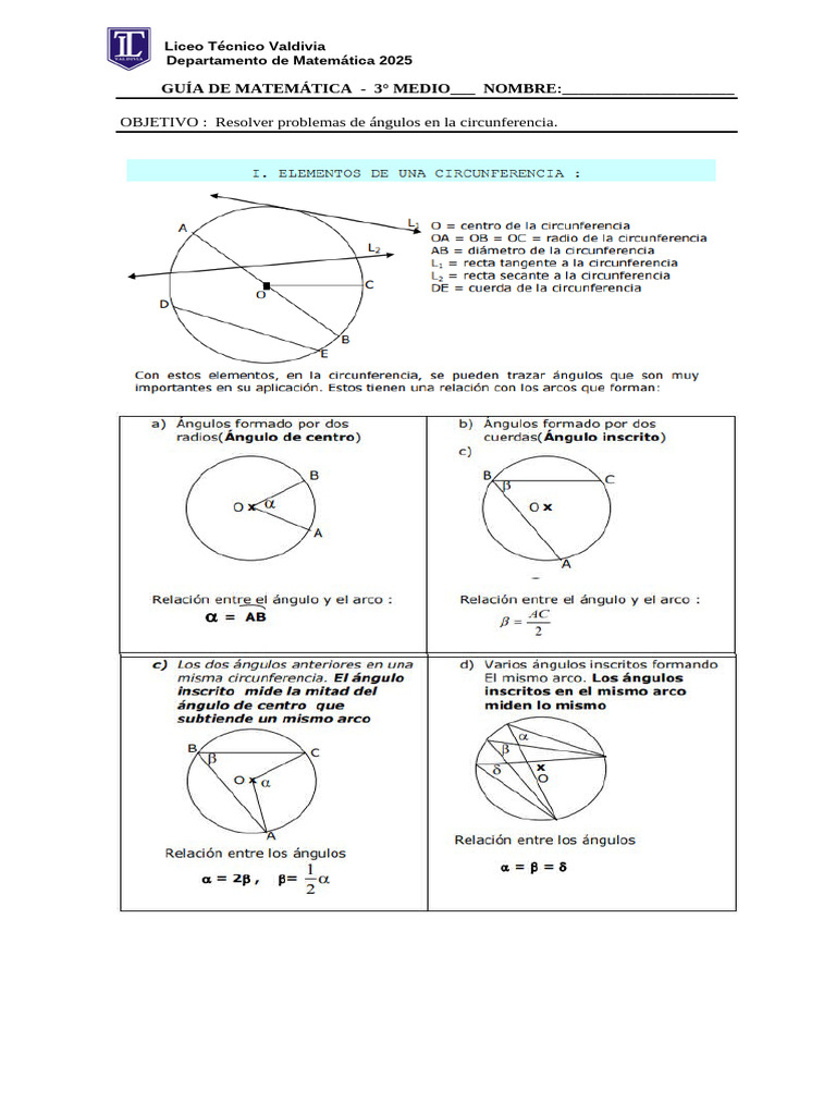 GUÍA N°1 Circunferencia Tercero Medio .docx | PDF
